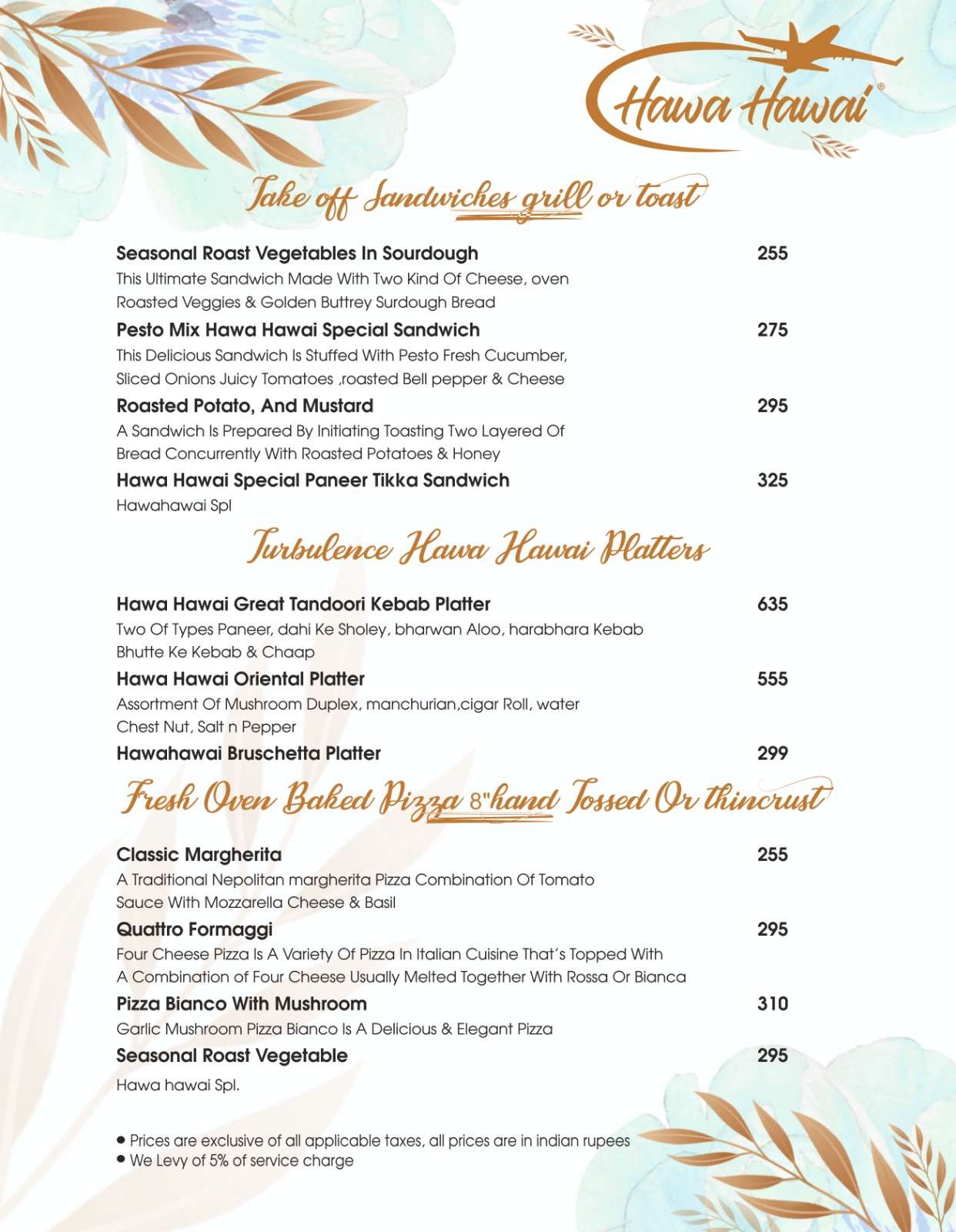 Hawa Hawai Aeroplane Restaurant Menu - Food - Price