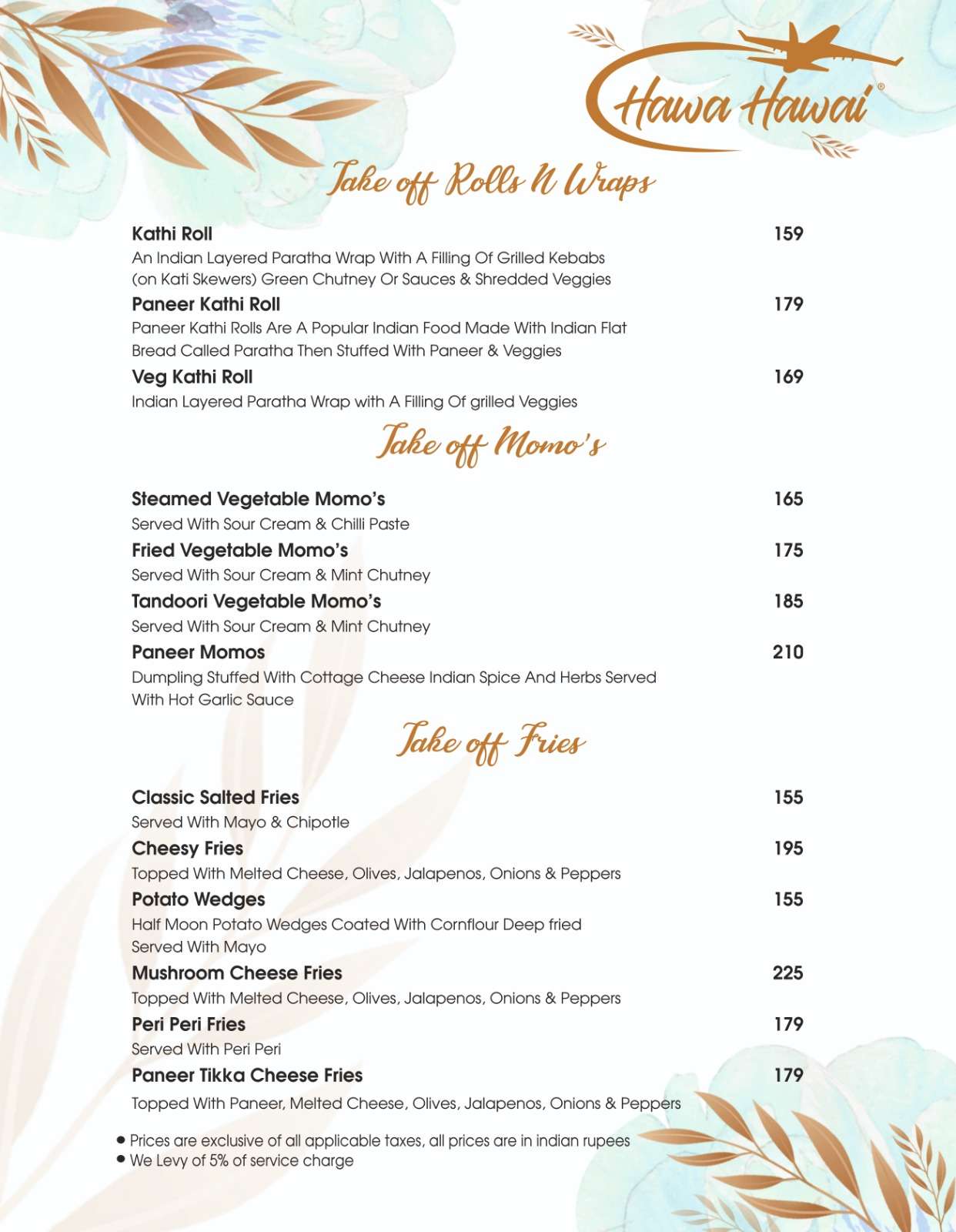 Hawa Hawai Aeroplane Restaurant Menu - Food - Price