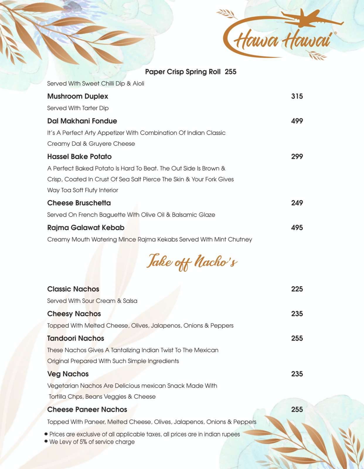 Hawa Hawai Aeroplane Restaurant Menu - Food - Price